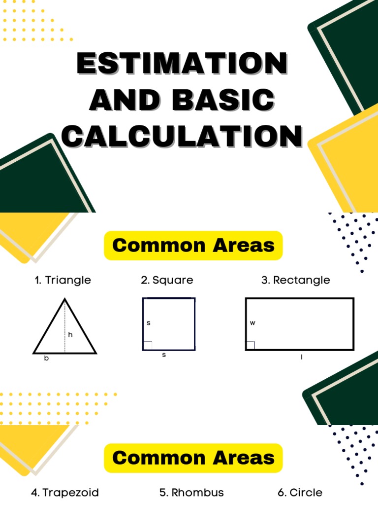 Estimating Areas and Volumes: Formulas and Examples | PDF | Area | Length