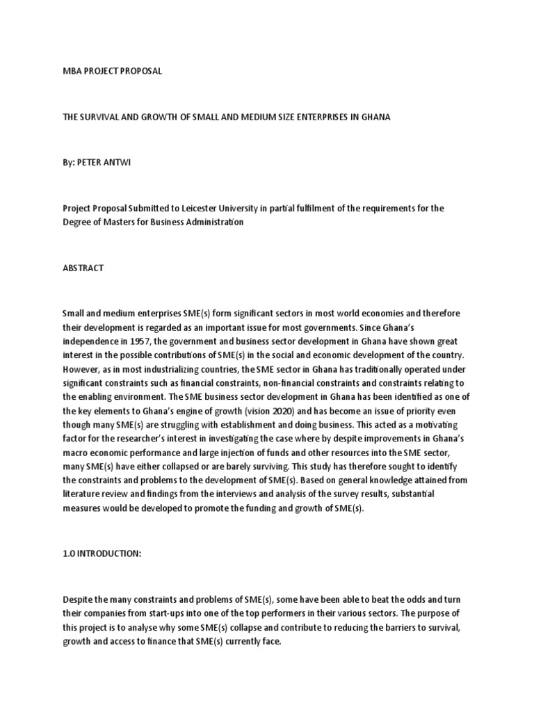 Mba Project - Proposal | PDF | Small And Medium Sized Enterprises ...