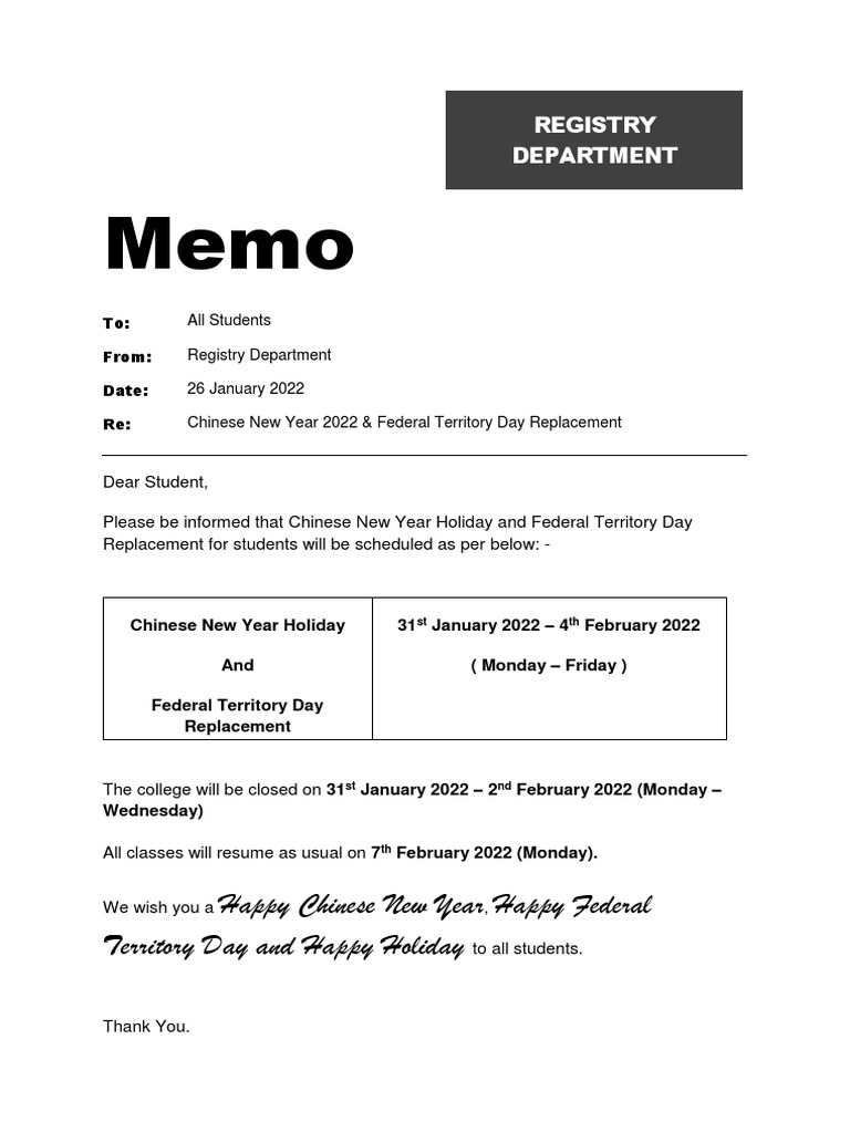 Memo PH - CNY 2022 PDF | PDF