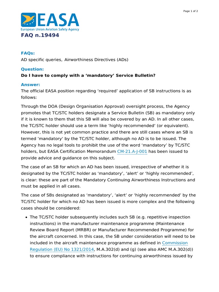 EASA - Do I Have To Comply With A Mandatory Service Bulletin | PDF