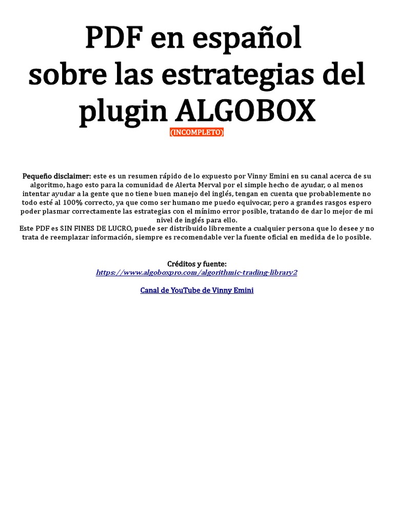 PDF en Español Sobre Las Estrategias Del Plugin ALGOBOX: (Incompleto) | PDF | Color | Azul