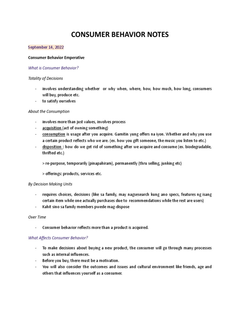 Consumer Behavior Notes Pdf Pdf Consumer Behaviour Behavior