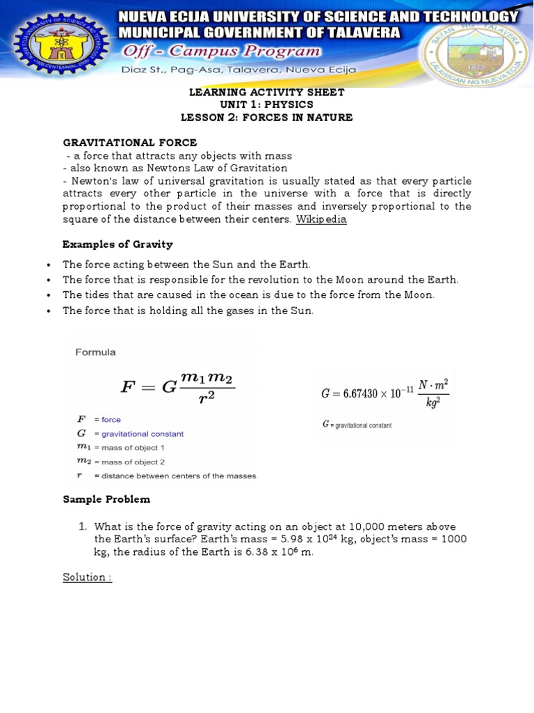 Unit 1 Physics Lesson 2 Forces in Nature PDF | PDF | Gravity | Force