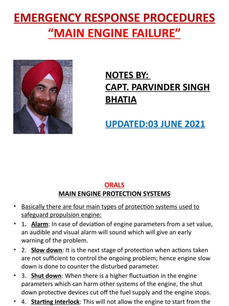 Main Engine Failure Emergency Protocols | PDF | Marine Propulsion | Ships
