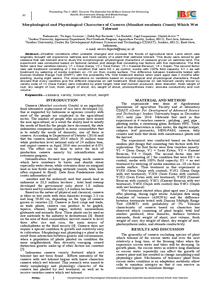 Morphological and Physiological Characters of Cassava (Manihot ...