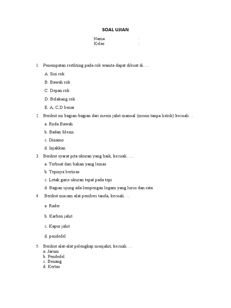 Soal Ujian Menjahit dan Kerajinan Kain | PDF | Komputer