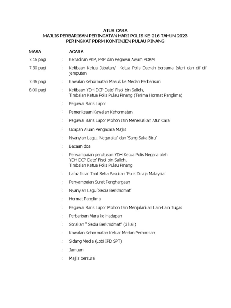Atur Cara Hari Polis Ke 216 | PDF