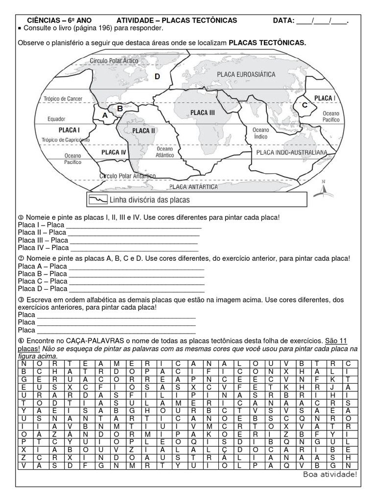 atividade de caça palavras plascas tectônicas | PDF