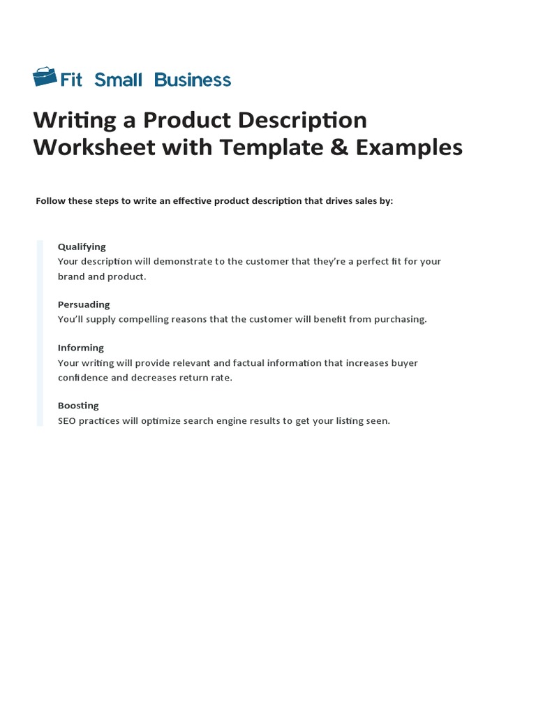 Writing A Product Description Worksheet | PDF | Search Engine ...