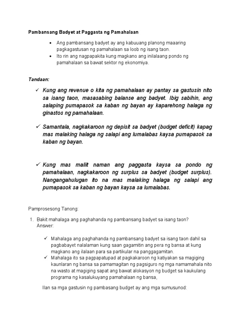 Pambansang Badyet at Paggasta NG Pamahalaan | PDF