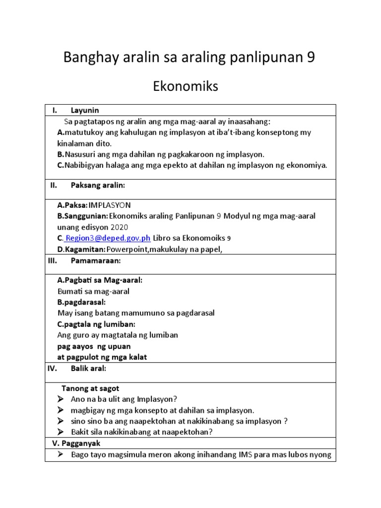 Masusing Banghay Aralin Sa Araling Panlipunan 9 | PDF