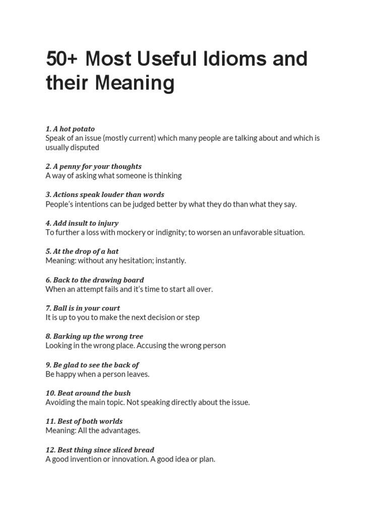 50+ Most Useful Idioms and Their Meaning | PDF