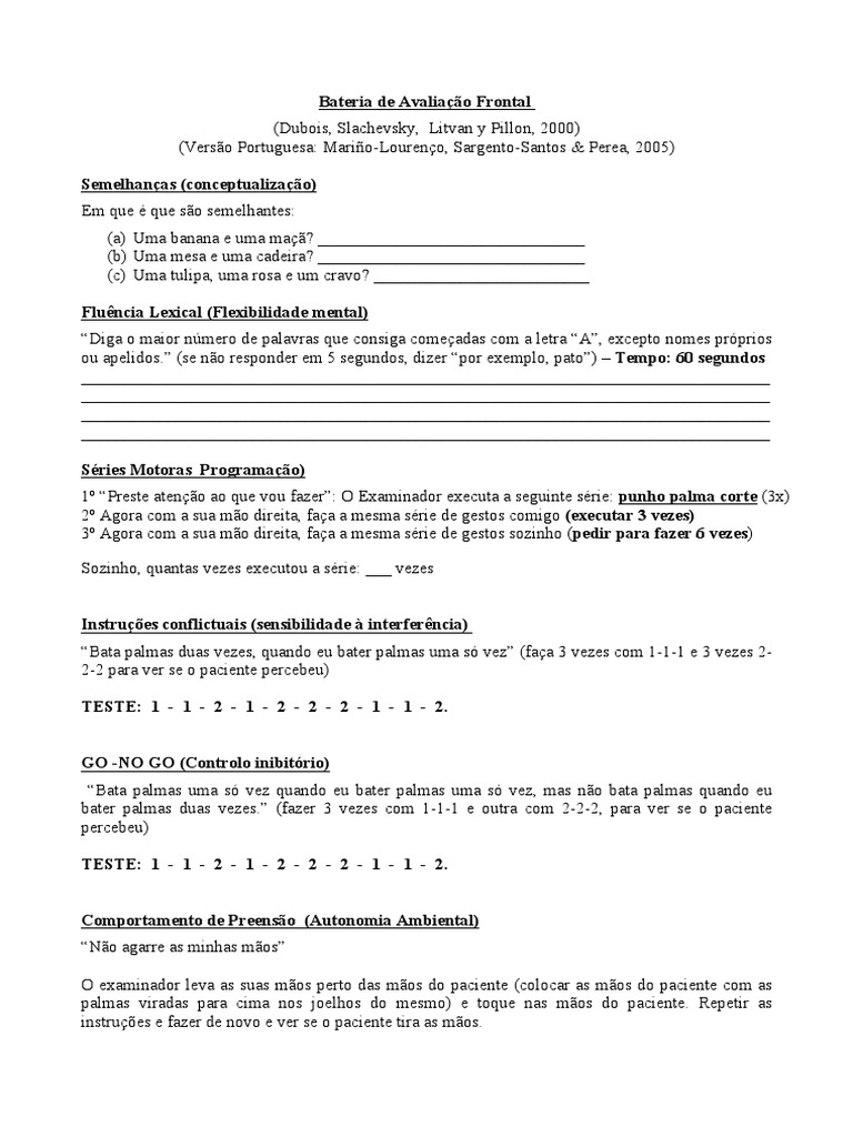 BAF - Bateria de Avaliação Frontal | PDF