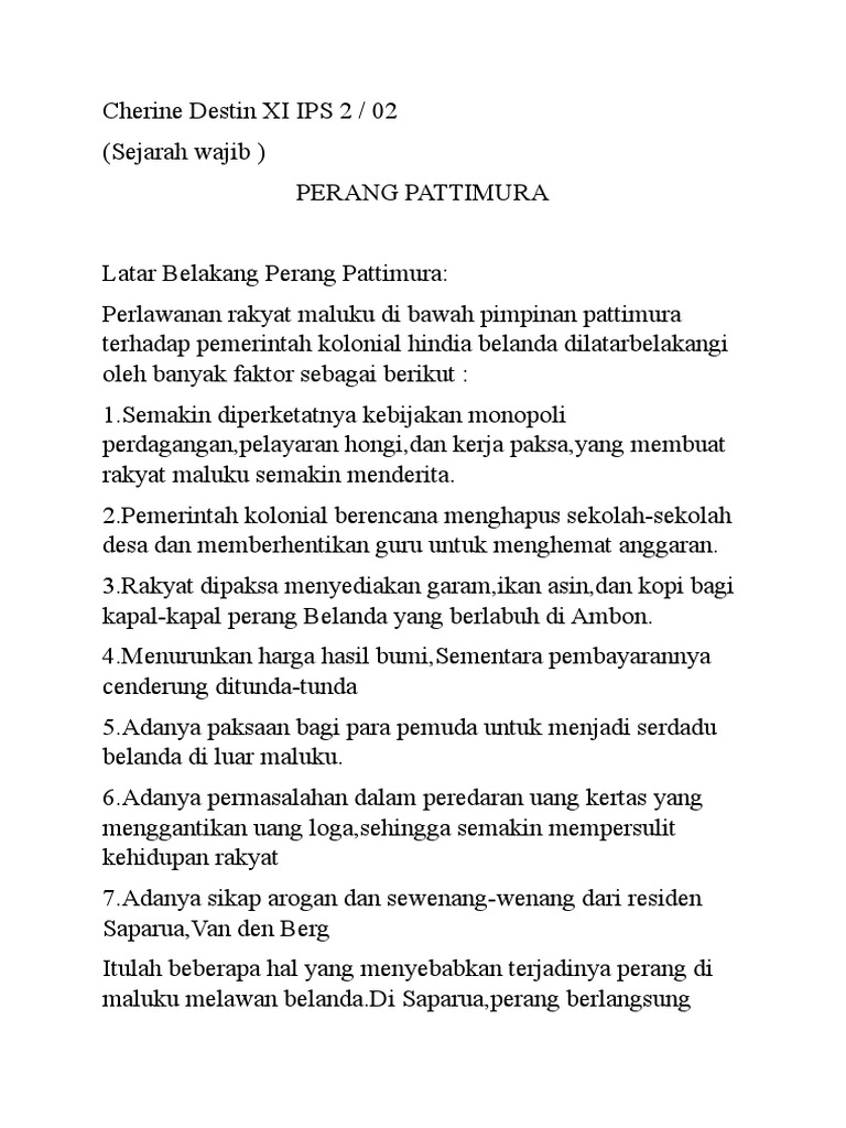 Perang Pattimura: Tokoh dan Sejarahnya | PDF