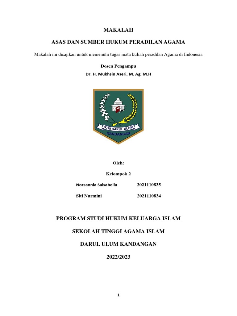 Kel.2 Asas Dan Sumber Hukum Peradilan Agama PDF | PDF