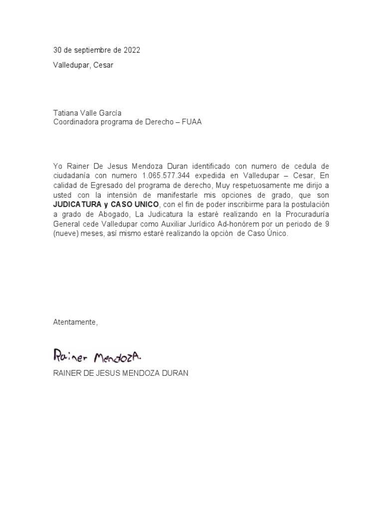 Carta de Opcion de Grado. | PDF