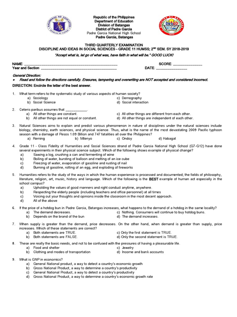 DISS Exam Quarter 3 Version1 | PDF | Id | Sigmund Freud