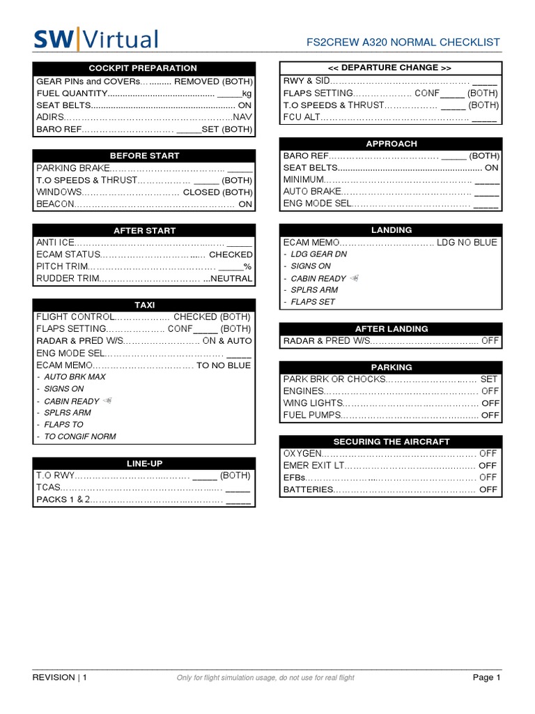 A320 FS2Crew Checklist | PDF | Aircraft Flight Control System | Vehicles
