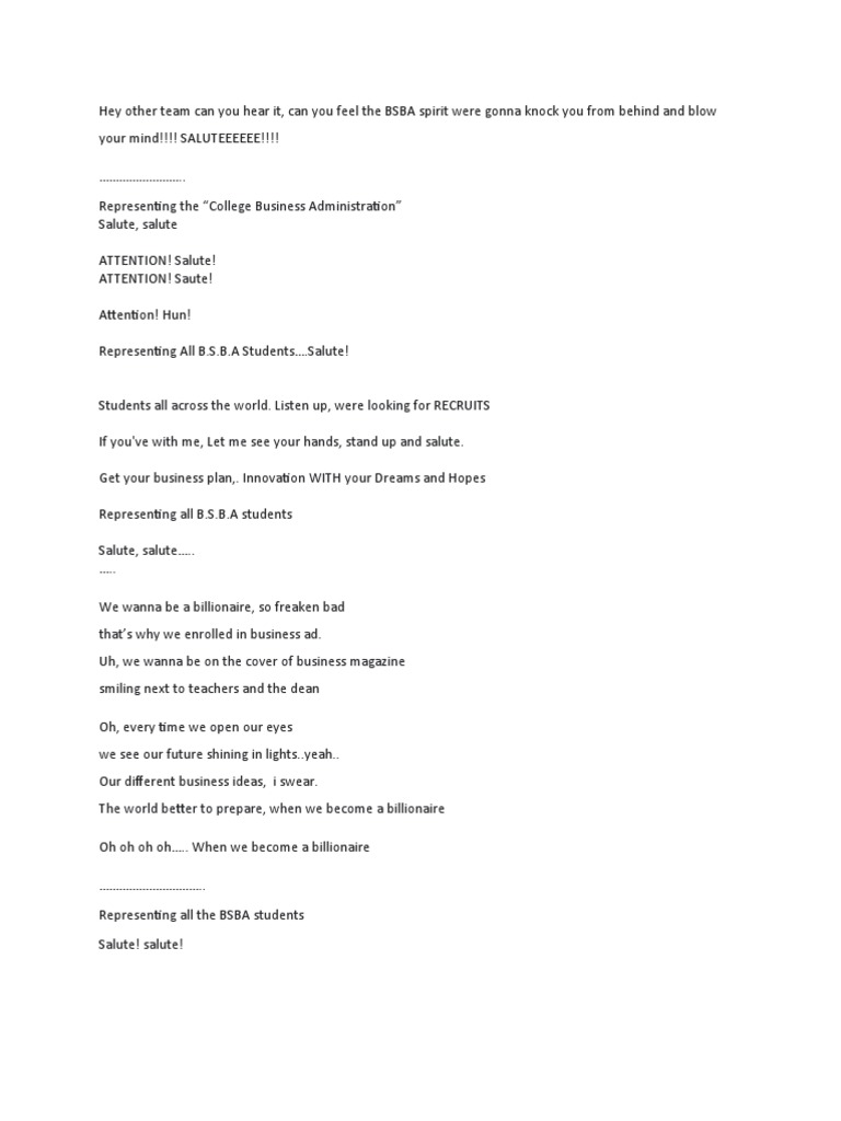 BSBA Student Rallying Cry: Representing Our Program With Pride and ...