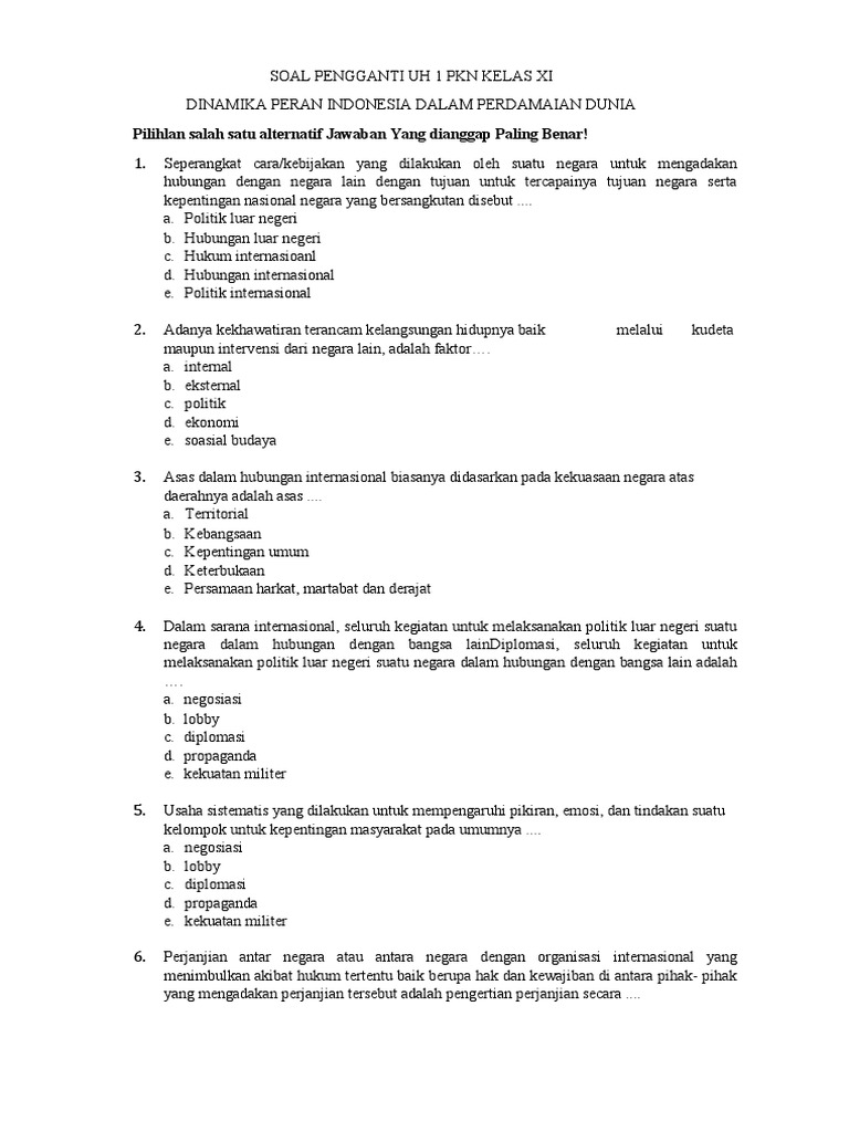 Soal Pengganti Uh 1 PKN Kelas Xi | PDF