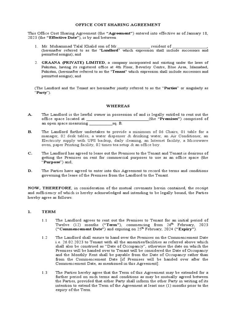Agreement-Office Co-Sharing Space | PDF | Leasehold Estate | Landlord