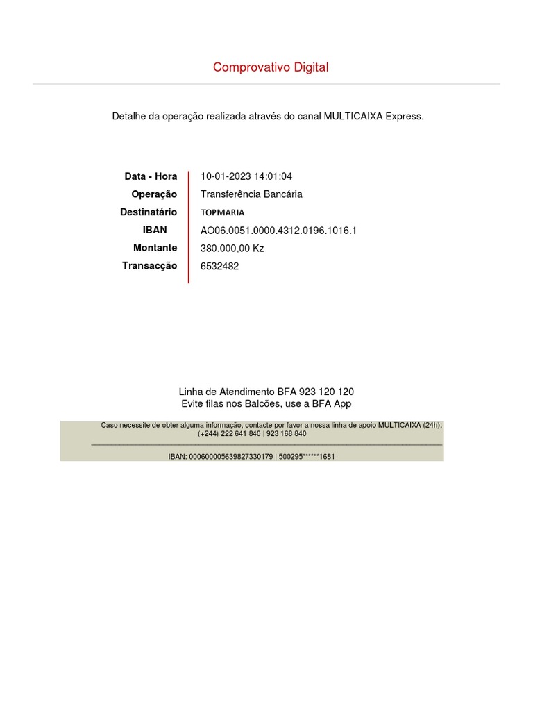 Comprovativo Digital: Detalhe Da Operação Realizada Através Do Canal ...