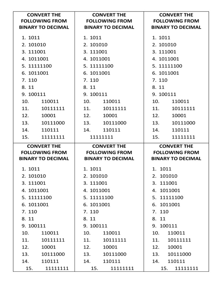 Binary To Decimal Quizdocx Pdf 
