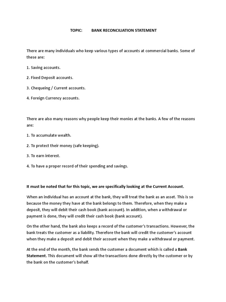 Bank Reconciliation Statement Notes | Download Free PDF | Debits And ...