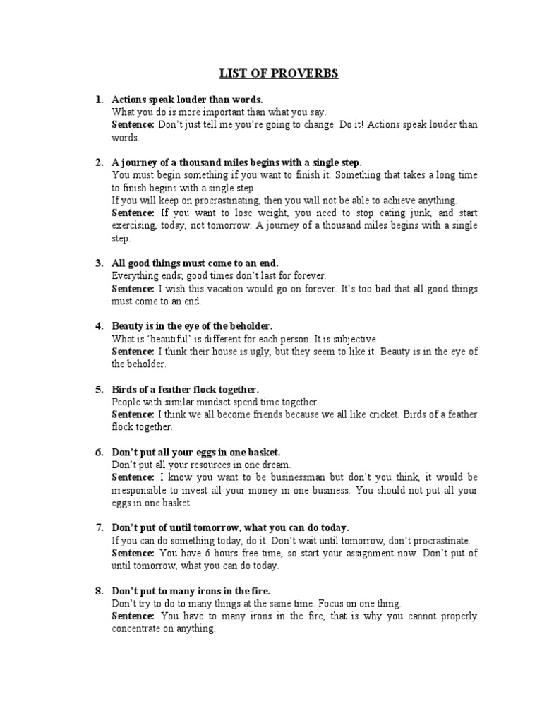 2 List of Proverbs | PDF | Self-Improvement