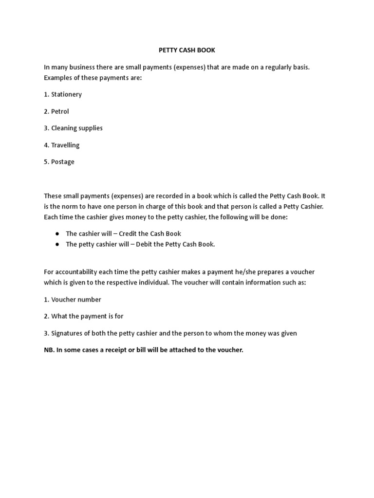 Petty Cash Book | Download Free PDF | Cashier | Payments