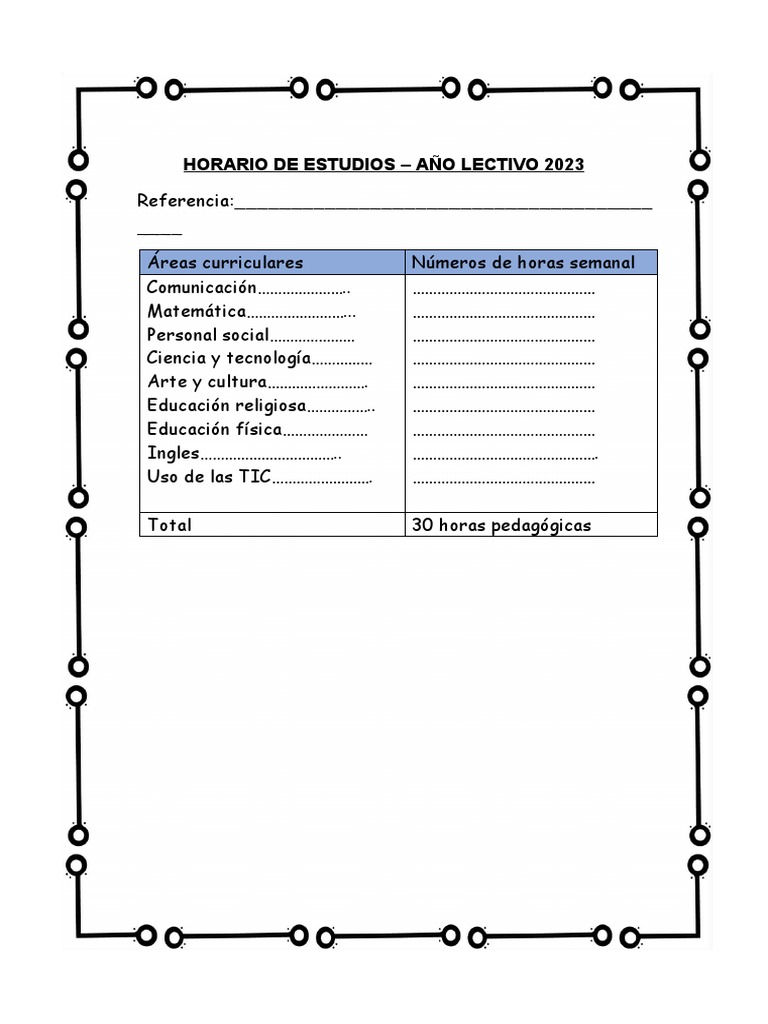 HORARIO DE ESTUDIOS Modelo | PDF