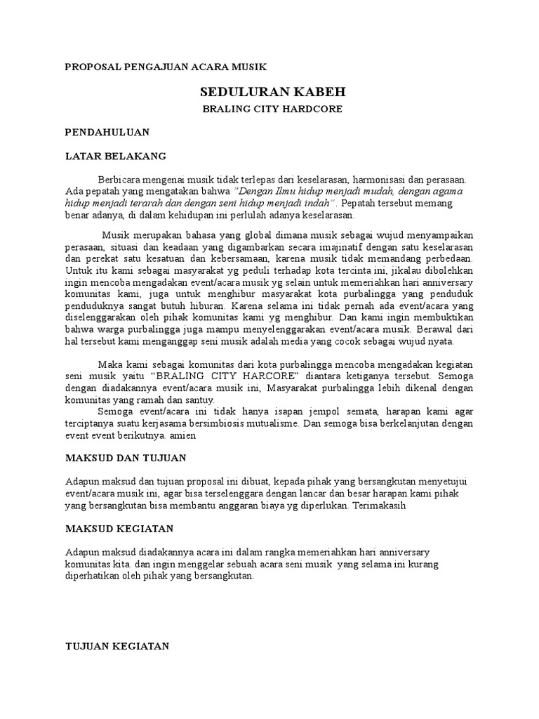 Proposal Acara Musik (1) .Docx - Google Dokumen | PDF