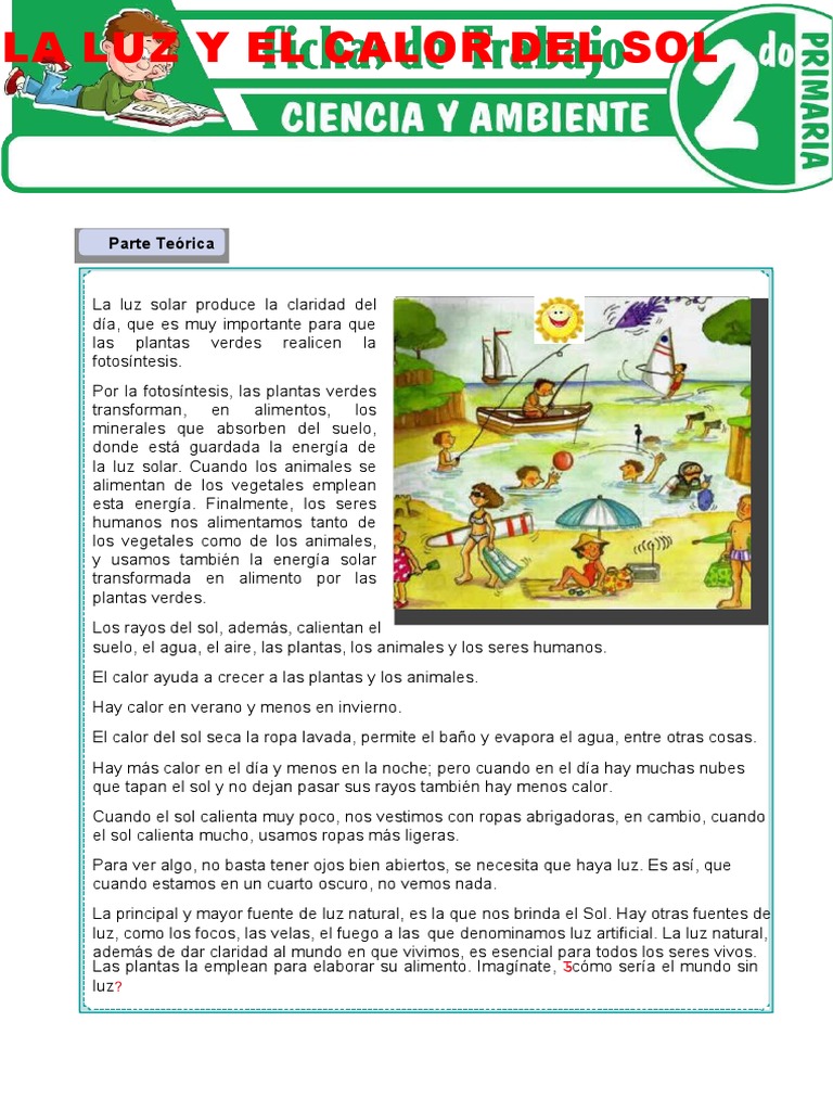 La Luz y El Calor Del Sol para Segundo Grado de Primaria | PDF | Dom ...