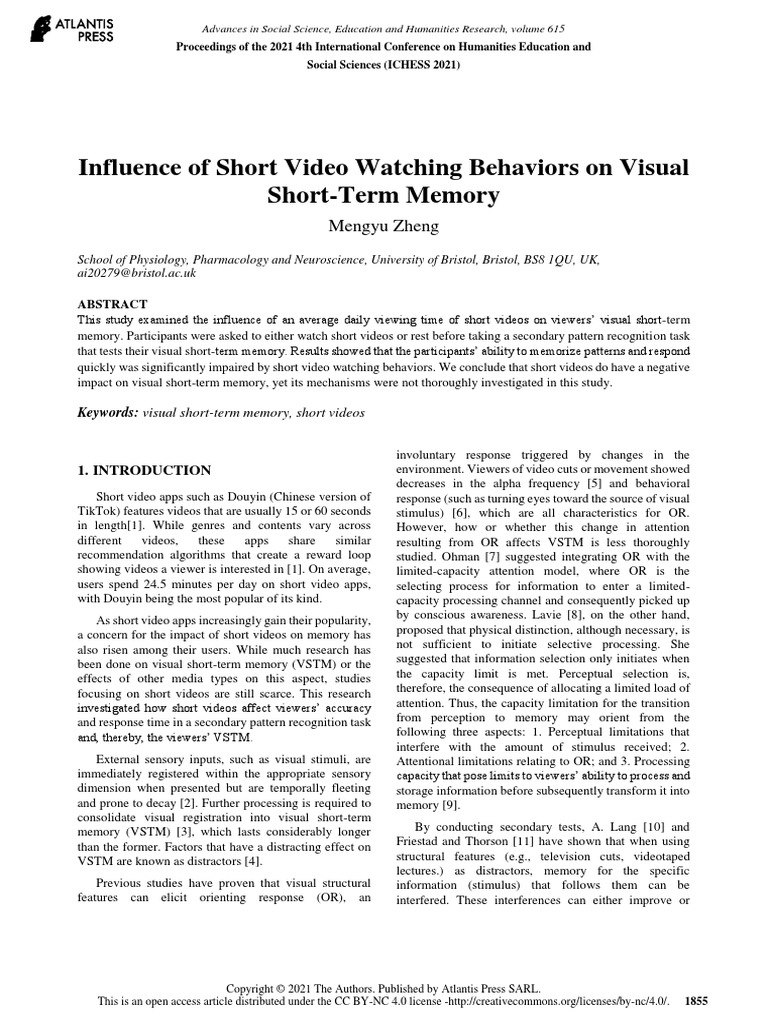 Influence of Short Video Watching Behaviors On Visual Short-Term Memory | PDF | Perception | Memory