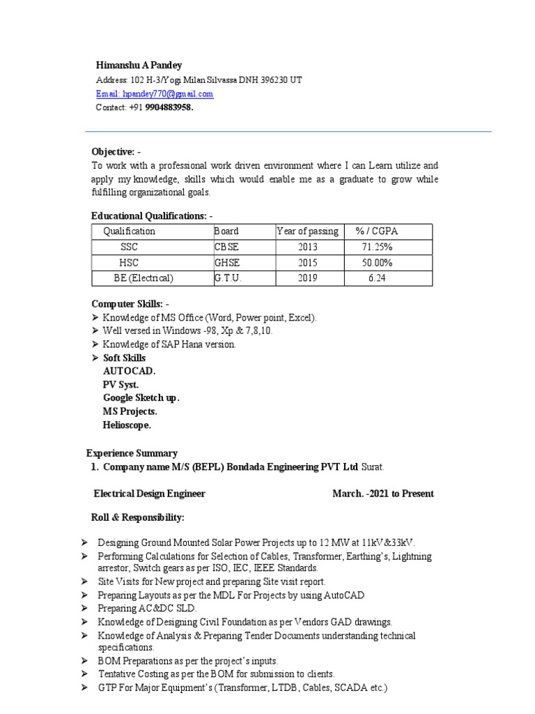 Resume Himanshu Pandey. | PDF | Electric Power | Electricity