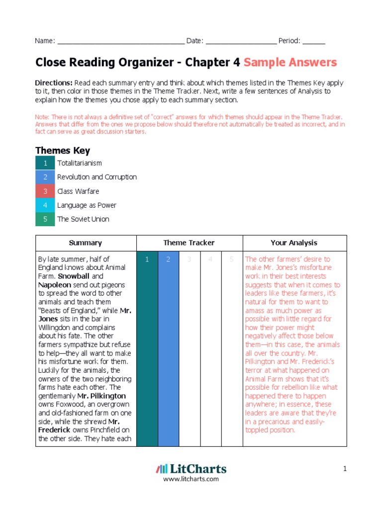 Animal Farm / Chapter 4 Reading Organizer Sample Answers | PDF