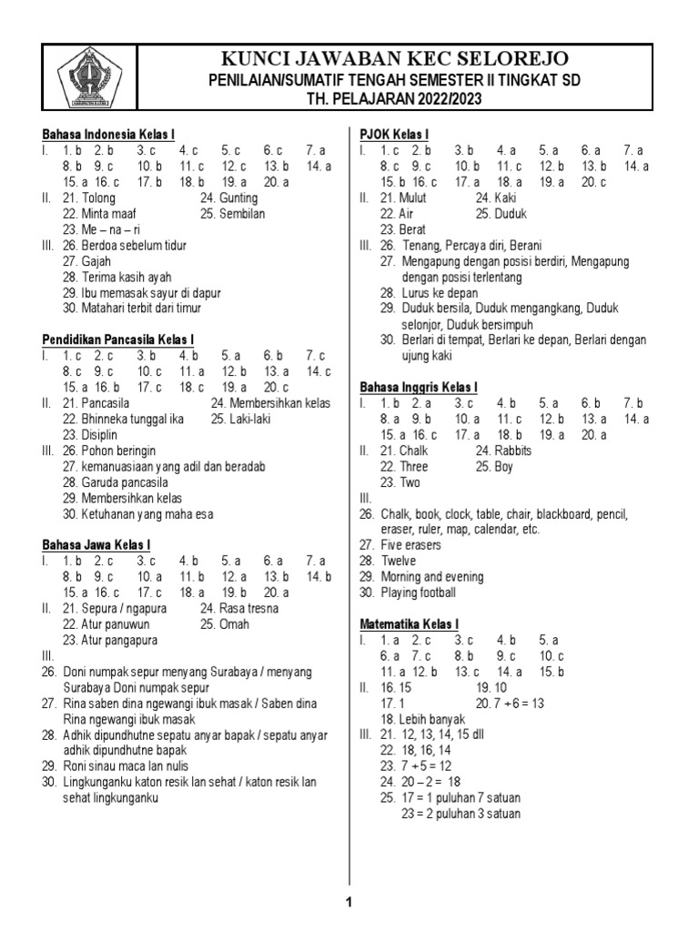 Kunci Pts 2 22-23 | PDF