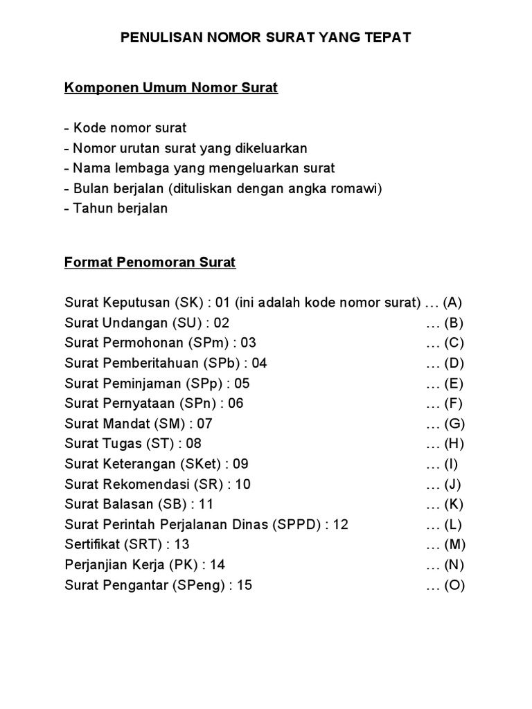 Penulisan Nomor Surat Yang Tepat | PDF