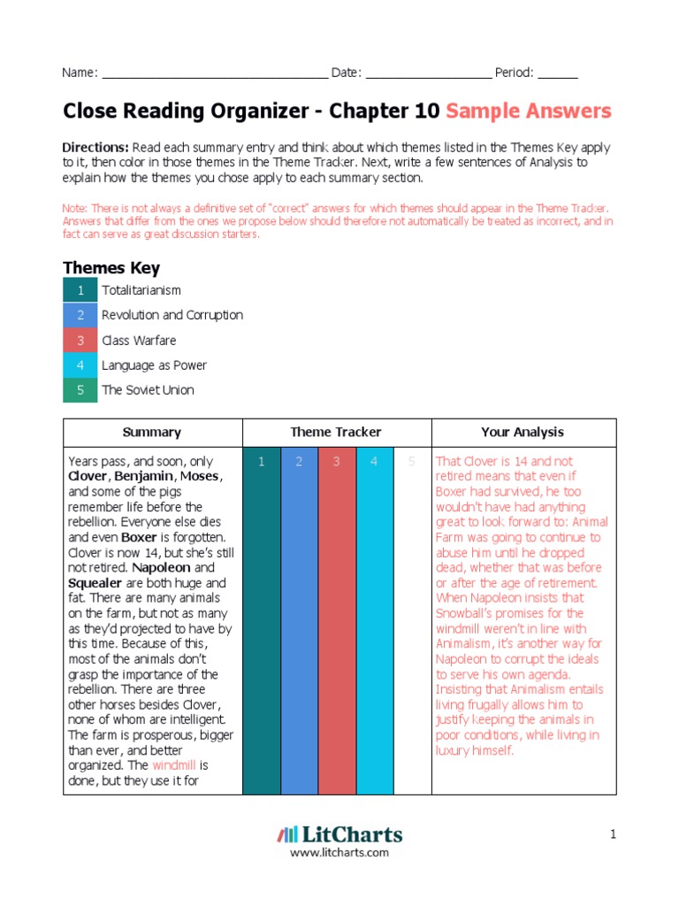 Animal Farm / Chapter 10 Reading Organizer Sample Answers | PDF