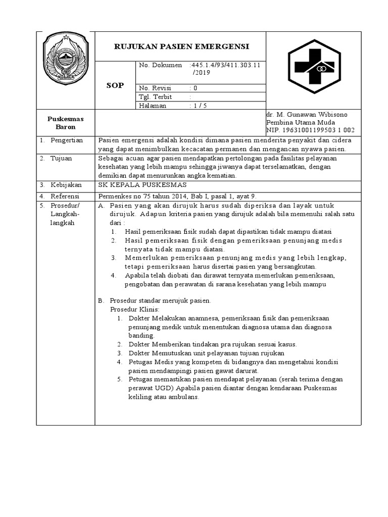Sop Rujukan Pasien Emergensi | PDF
