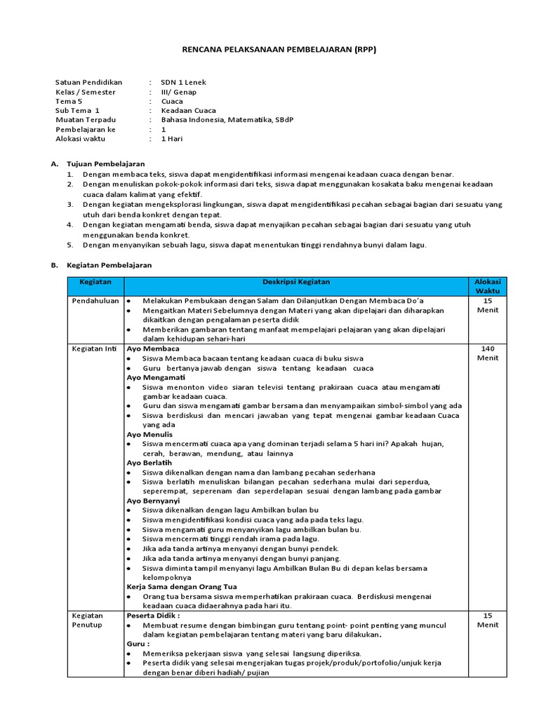 Rencana Pelaksanaan Pembelajaran (RPP) | PDF