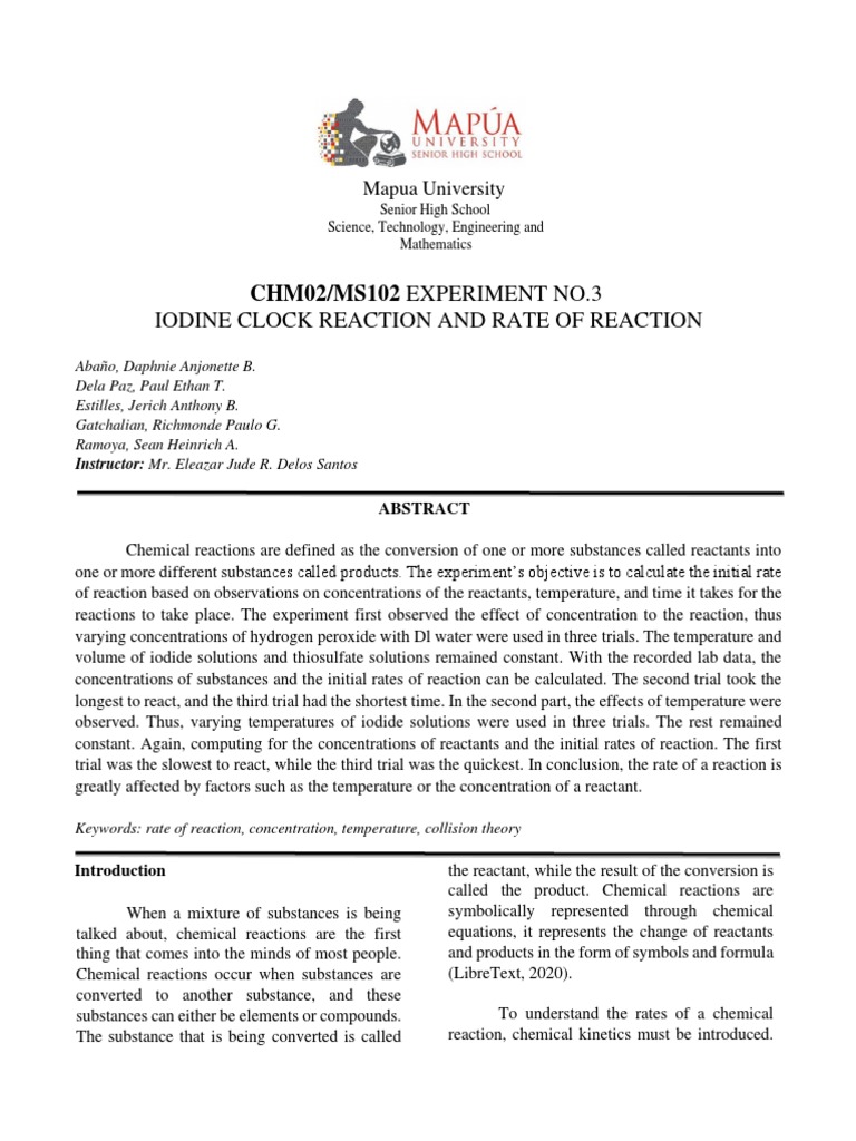 Lab Report - CHM02 - CO4 - Virtual Lab - Iodine Clock Reaction and Rate ...