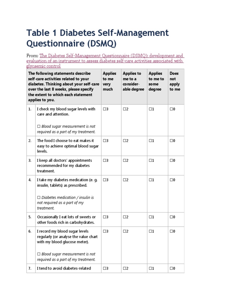 DSMQ | PDF | Diabetes | Carbohydrates