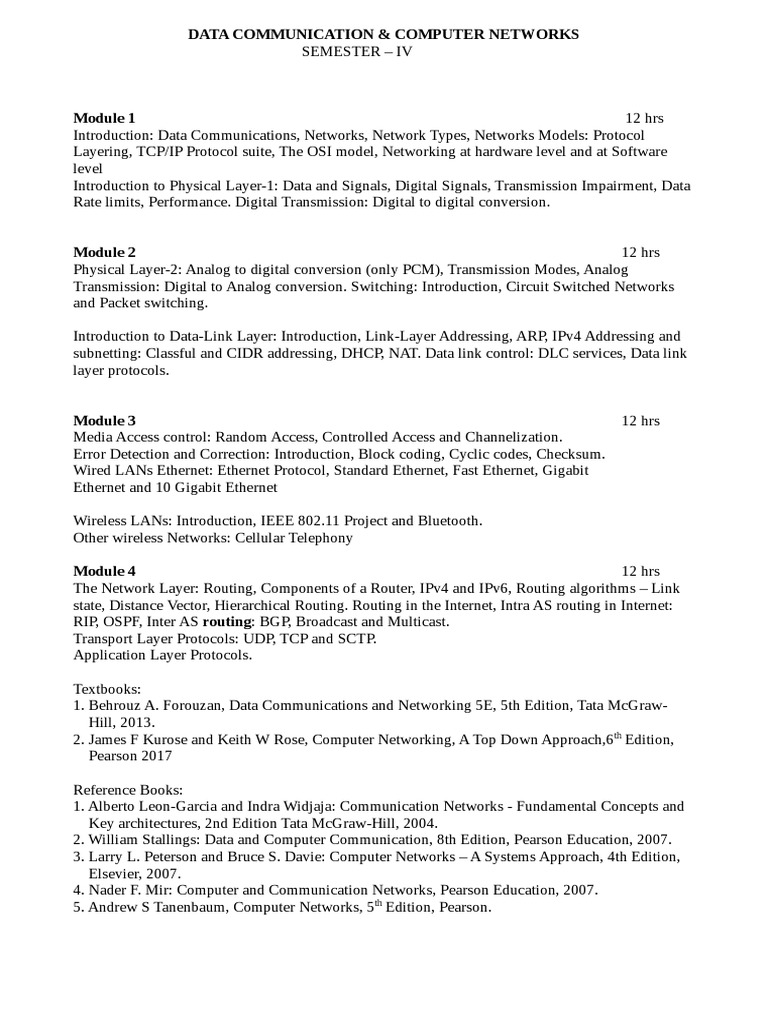 UoM DC Syllabus | PDF | Computer Network | Internet Protocol Suite