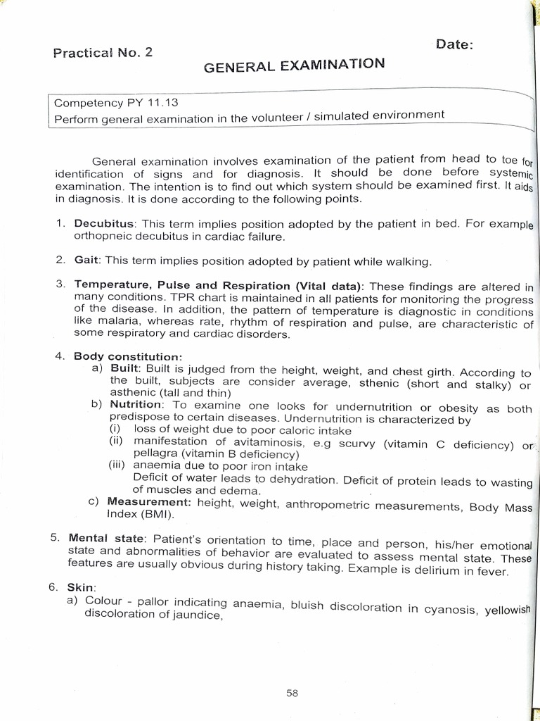 General Examination (Practical) | PDF | Edema | Anemia