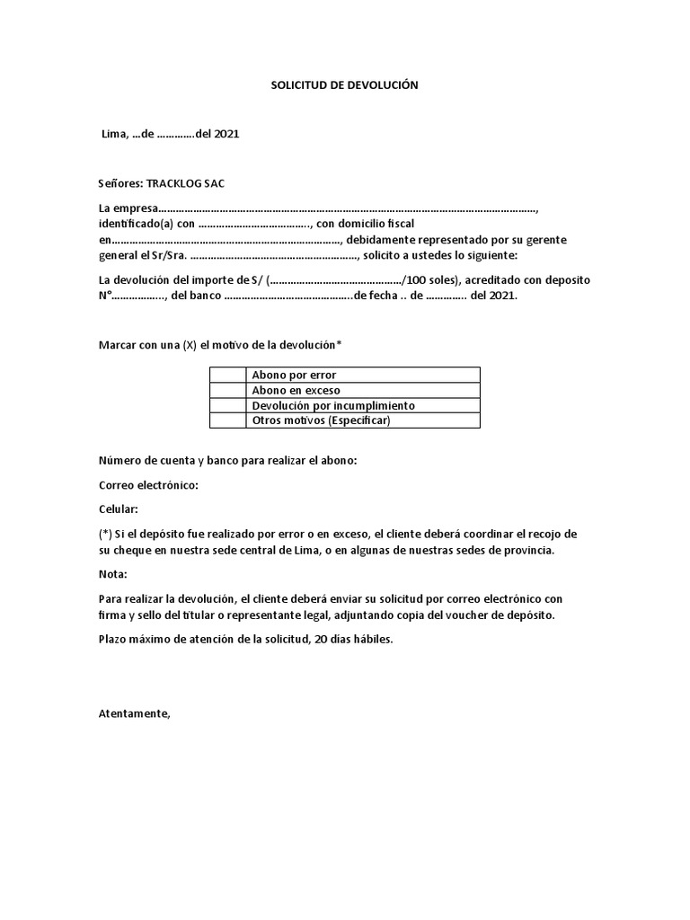 Solicitud de Devolución | PDF