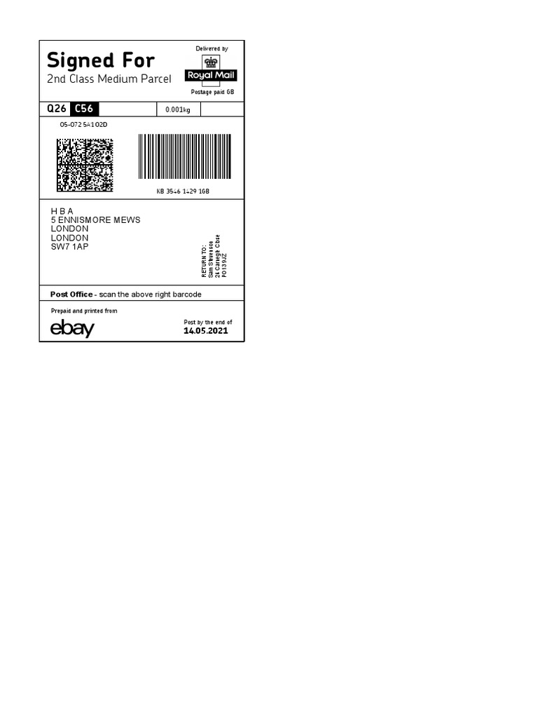 Signed For: 2nd Class Medium Parcel | PDF