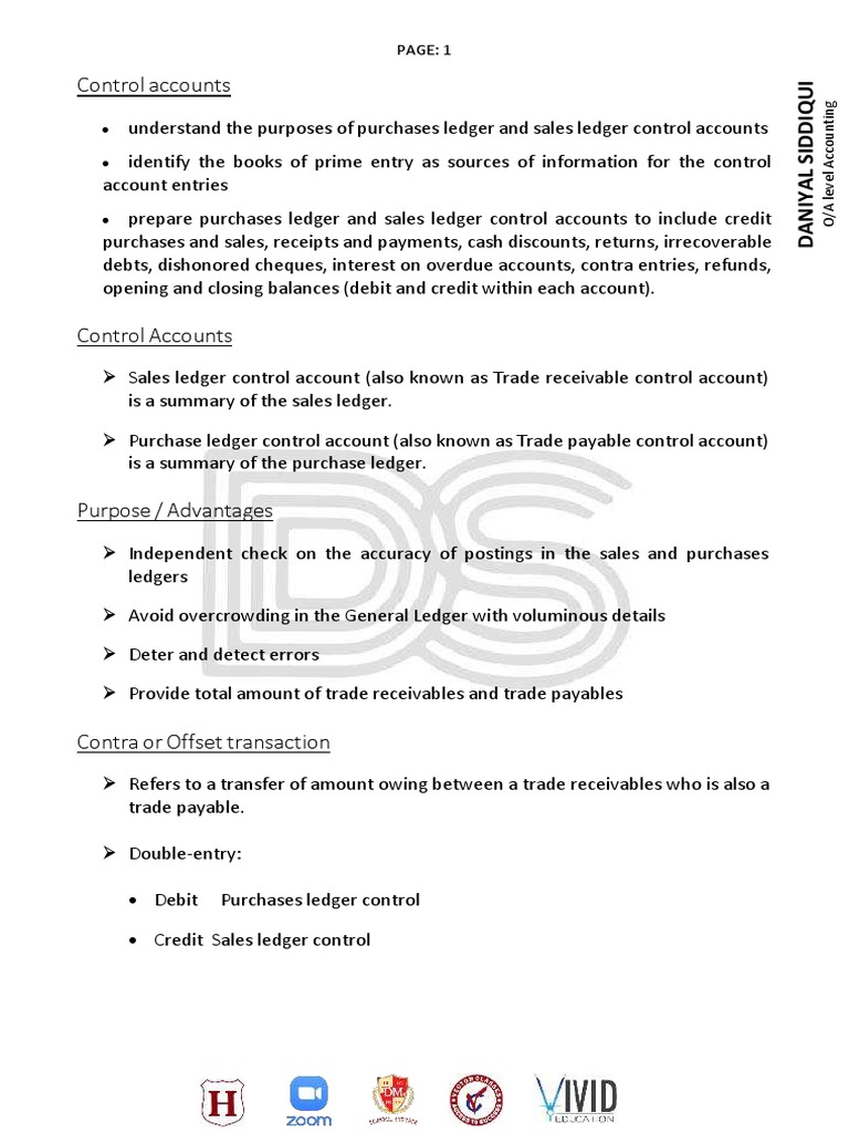 Sales and Purchase Ledger Control Accounts | PDF | Debits And Credits ...