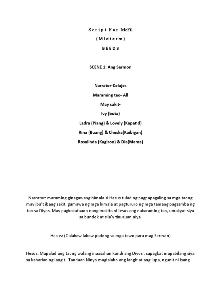 Script For Mcfil (Midterm) Beed3 | PDF