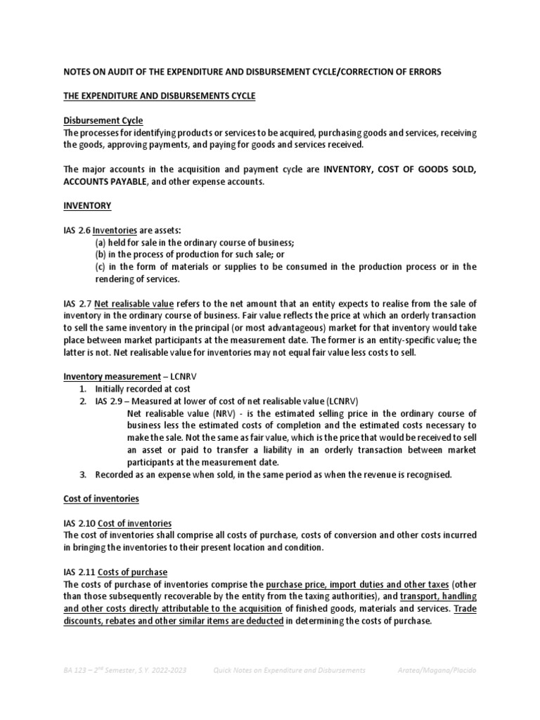 00 Quick Notes On Expenditure and Disbursements Cycle & Correction of ...